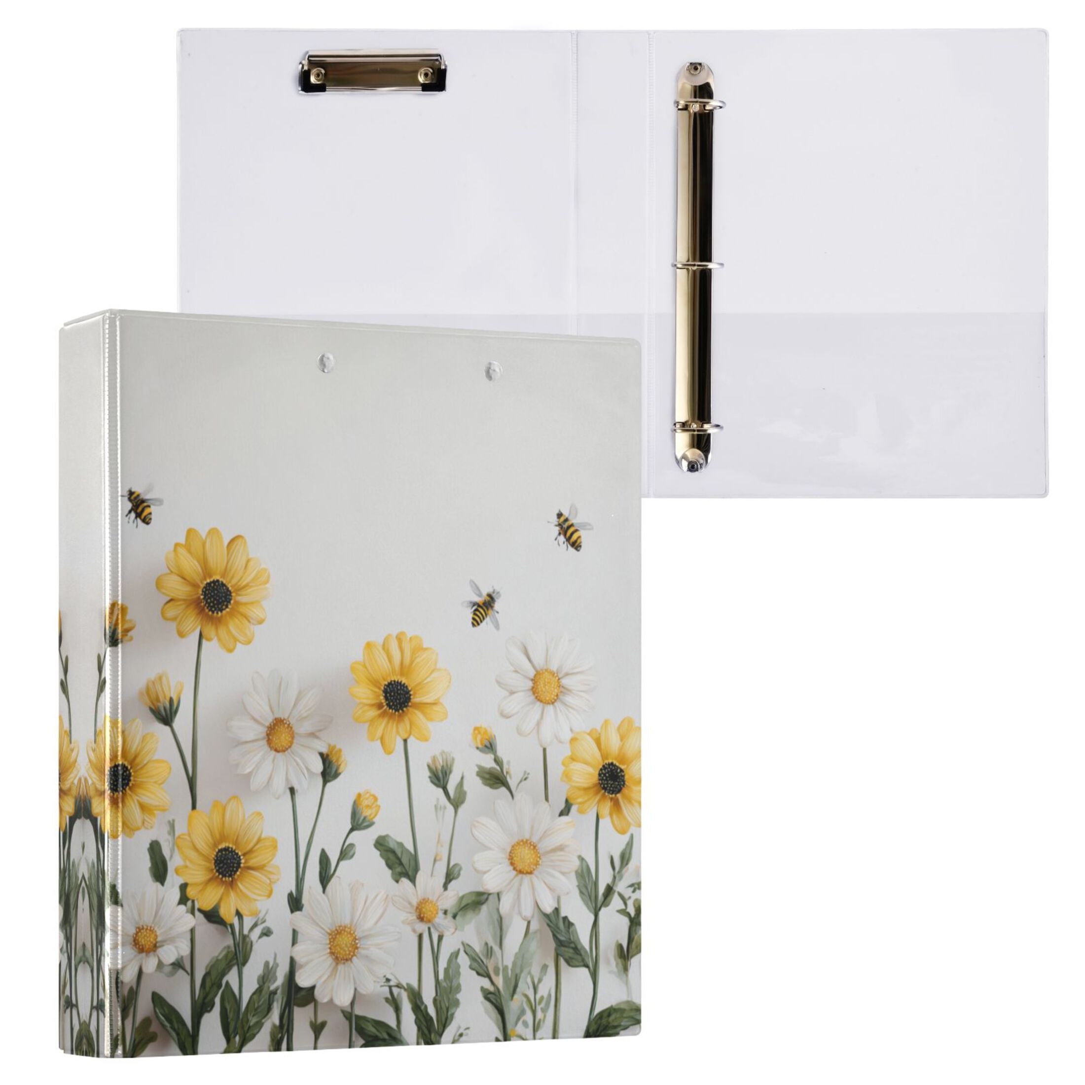 Bees Flying with Daisies 3 Ring Hardcover Binders 1.5in Round Rings for ...