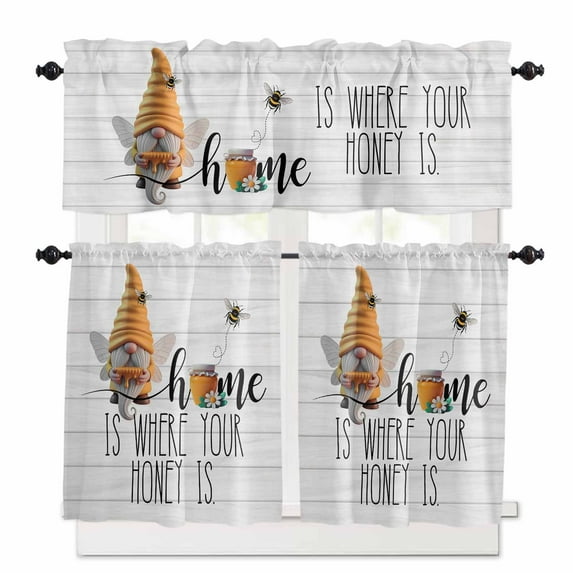 Bees Gnomes Kitchen Curtains Valances and Tiers Set of 3 Spring Summer ...
