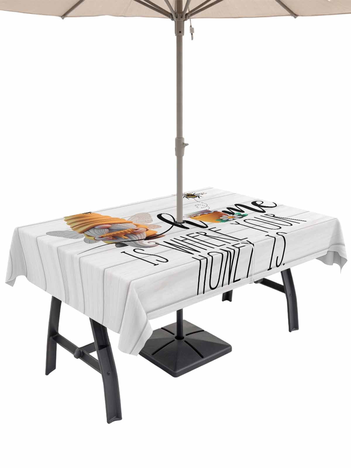 Bees Gnomes Rectangle Outdoor Tablecloth with Umbrella Hole Spring ...