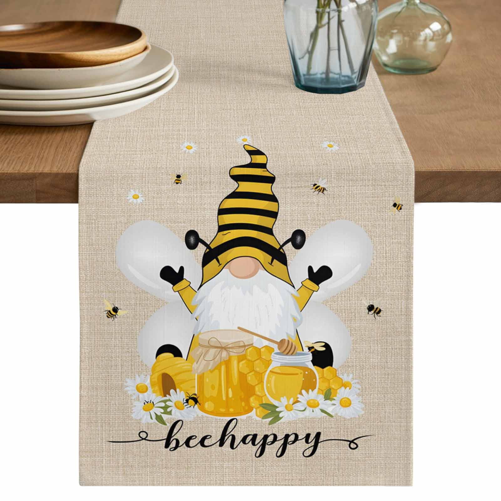 Bees Gnomes Table Runner 70 Inches, Spring Floral Daisy Farmhouse ...