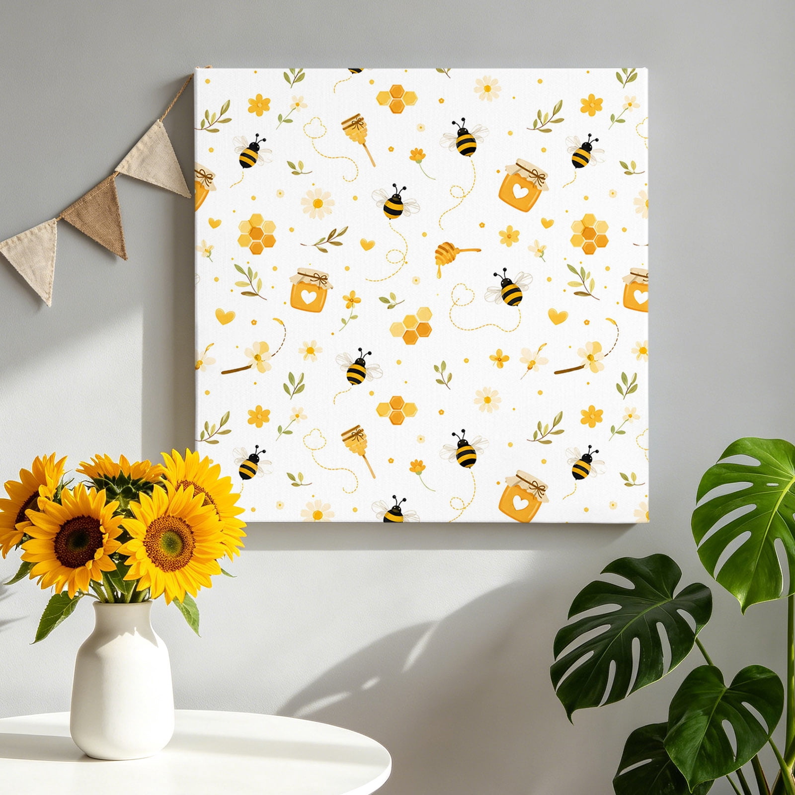 Bees Honey Jars Canvas Wall Art for Living Room, Minimalist Rustic ...