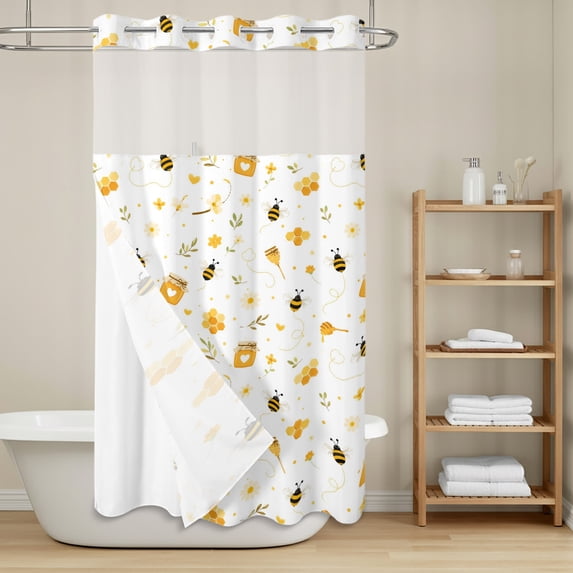 Bees Honey Jars No Hook Shower Curtain with Snap in Liner, Minimalist ...