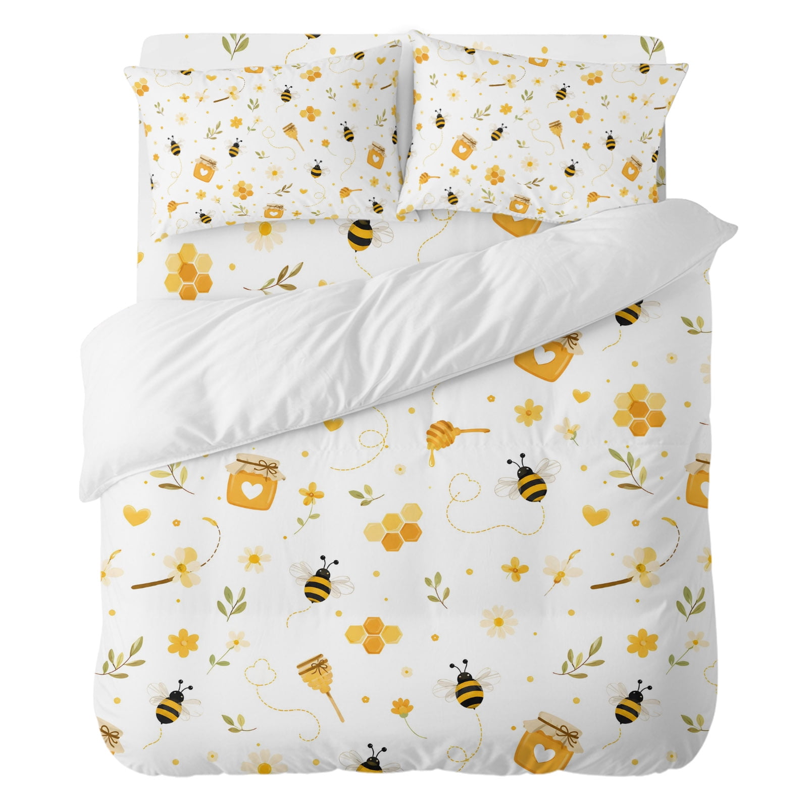 Bees Honey Jars Twin Duvet Cover Set, Minimalist Rustic Yellow Flowers ...
