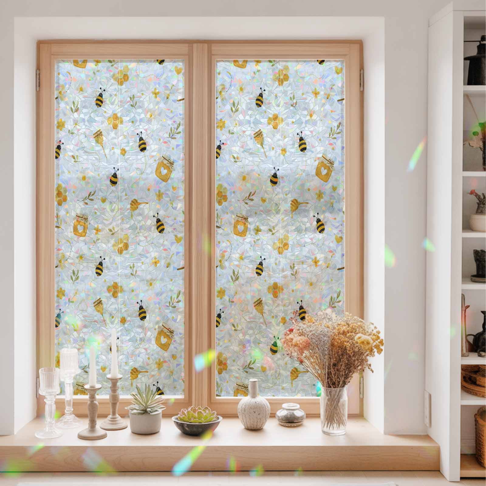 Bees Honey Jars Window Privacy Film Minimalist Rustic Yellow Flowers ...