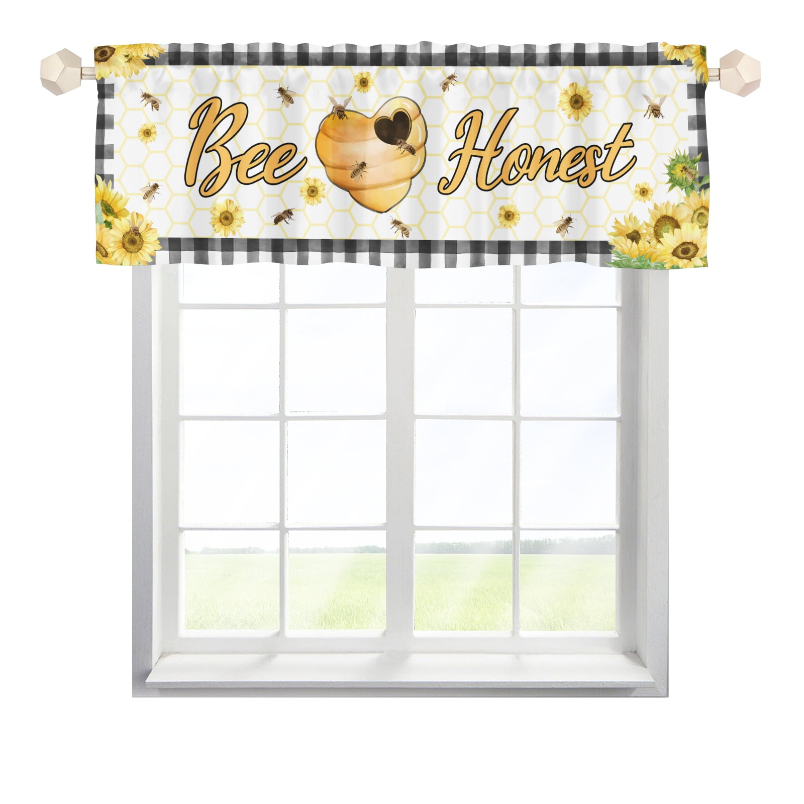 Bees Honey Sunflowers Kitchen Valance 54"x18" Bees Honeycomb Love Short ...