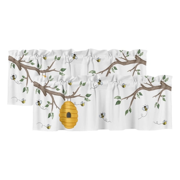 Bees Honeycomb 2 Panels Kitchen Valance, Branch Spring Floral Plant ...