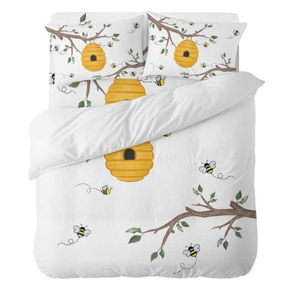 Bees Honeycomb Comforter Set Twin Size, Branch Spring Floral Plant ...