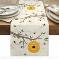 Bees Honeycomb Cotton Linen Table Runner Branch Spring Flower Plant ...