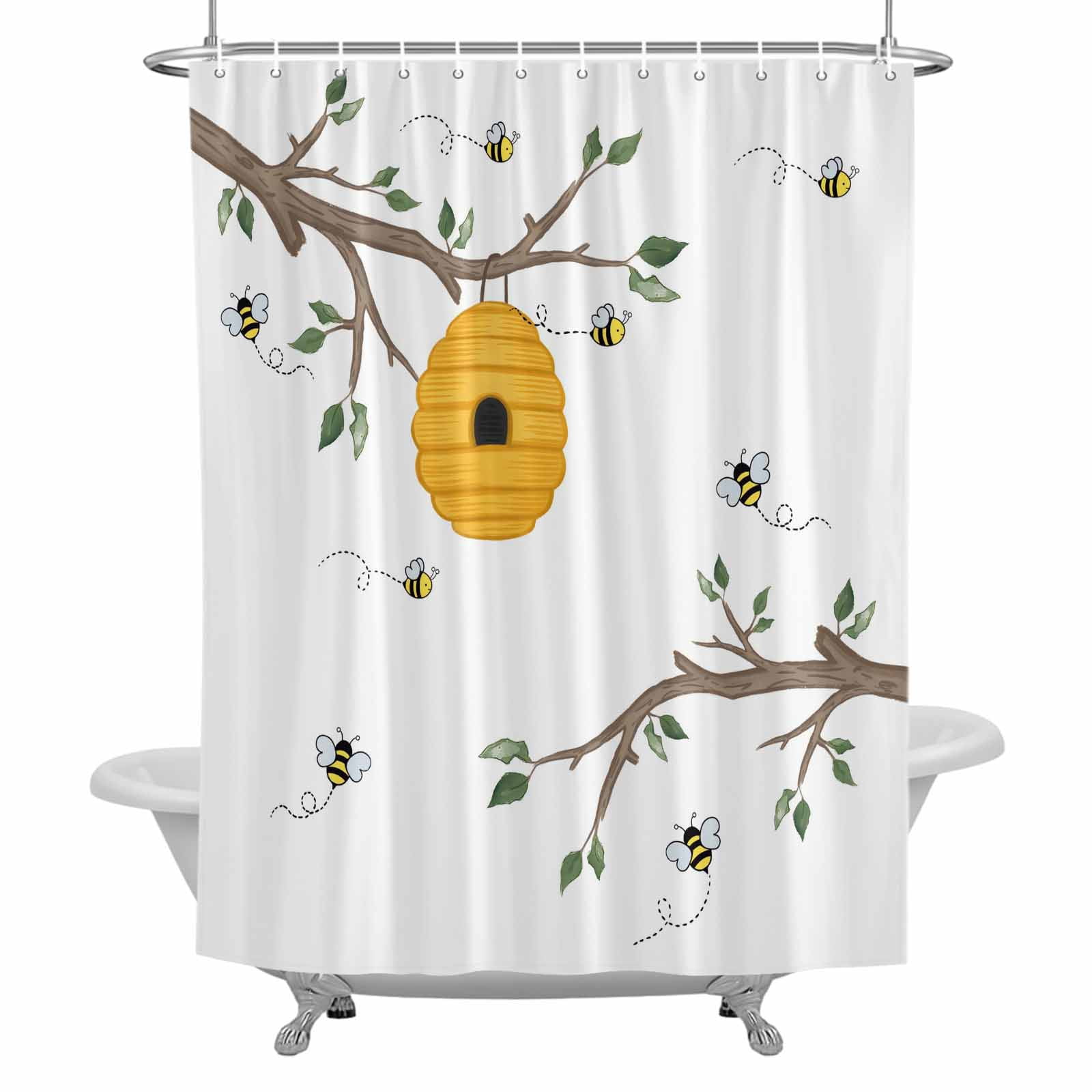 Bees Honeycomb Shower Curtain for Bathroom, Branch Spring Flower Plant ...