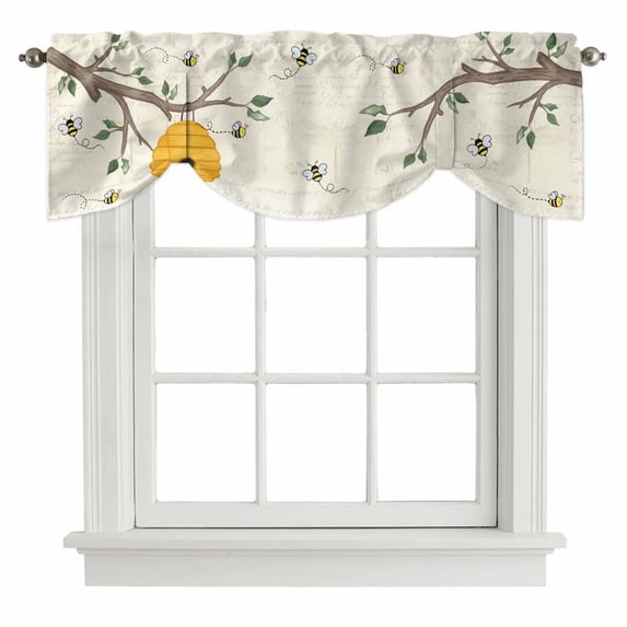 Bees Honeycomb Tie Up Valance for Windows, Branch Spring Flower Plant ...