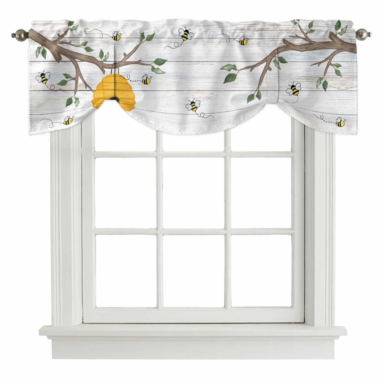 Bees Honeycomb Tie Up Valance for Windows, Branch Spring Flower Plant ...