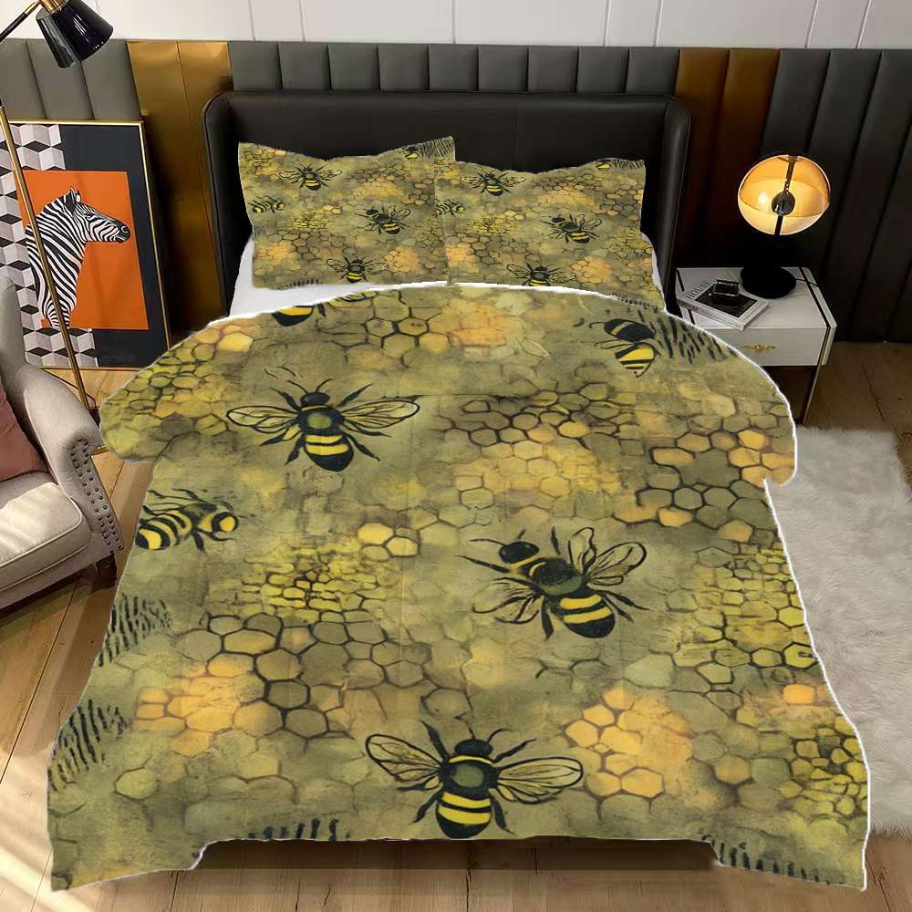Bees Honeycomb Yellow Green Fabric Comforter Set Twin Size Bedding Set Bees Honeycomb Yellow Green Fabric Comforter Set Twin Size Bedding Set
