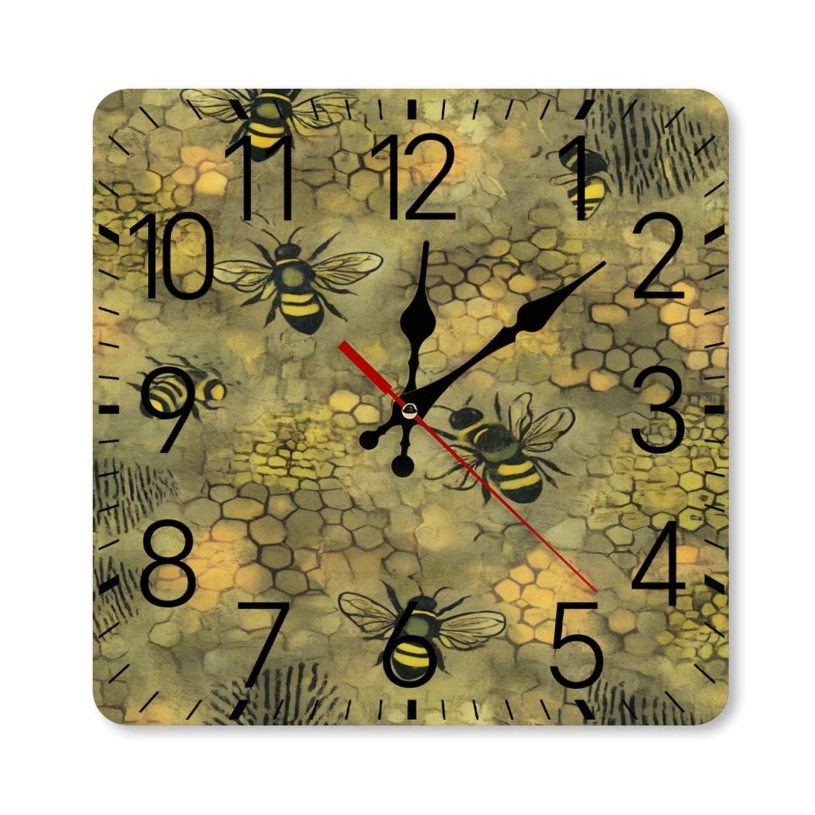 Bees Honeycomb Yellow Green Fabric Wall Clock Silent Non-Ticking For ...