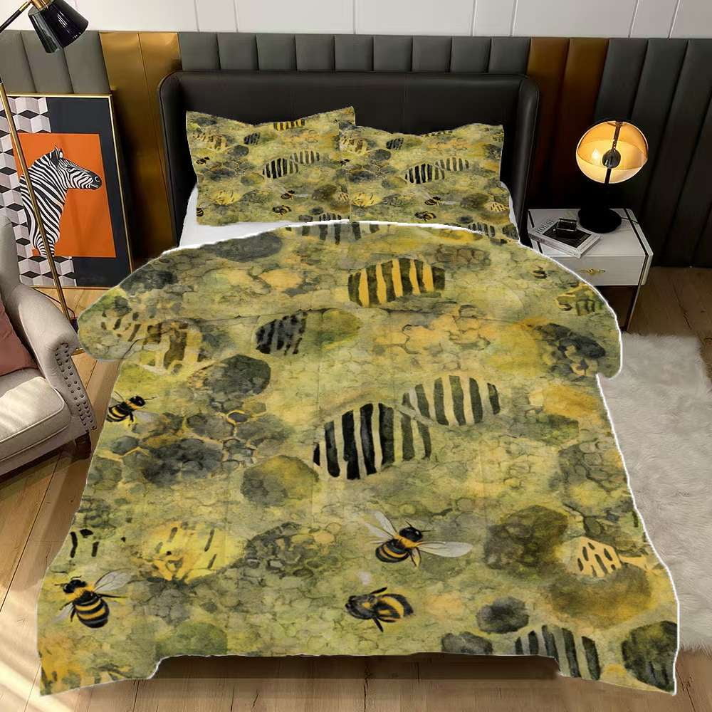 Bees Honeycombs Watercolor Art Comforter Set Full Size Bedding Set For ...