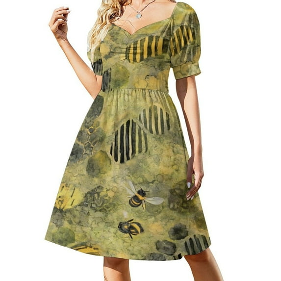 Bees Honeycombs Watercolor Art Short Sleeve Dress Clothes Women's ...