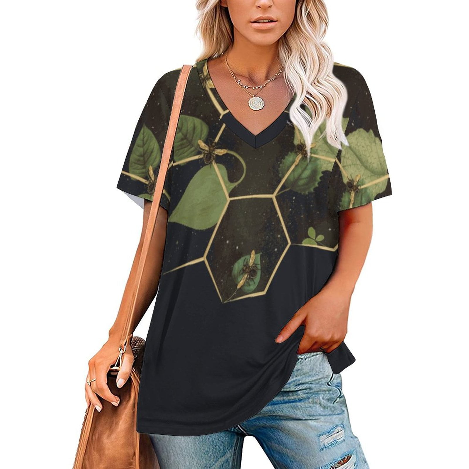 Bees In Space New Fashion Zip Off Shoulder Top Short-Sleeve Women Shirt ...