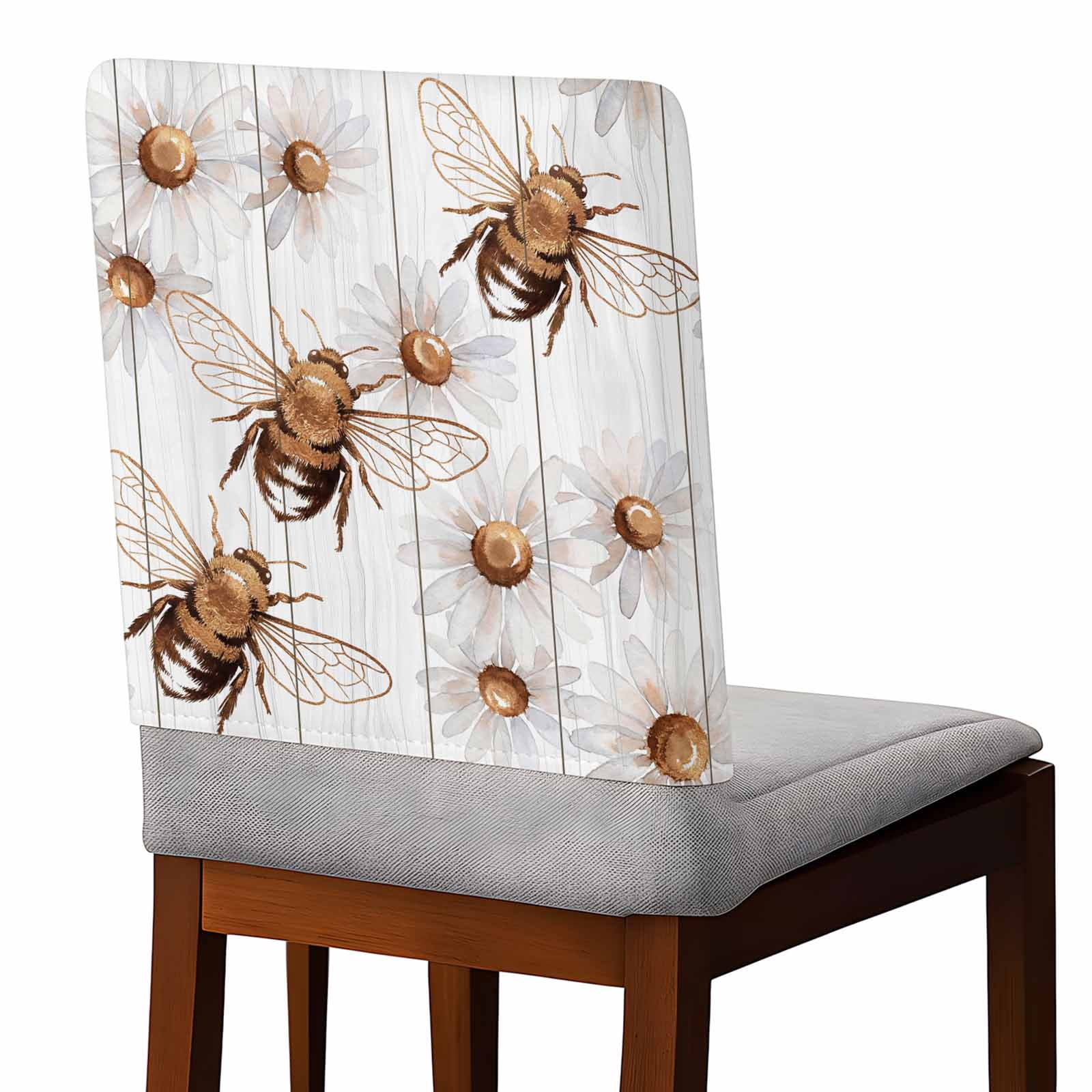 Bees Inset Chair Covers Set of 8 Daisy White Wood Grain Striped Vintage ...