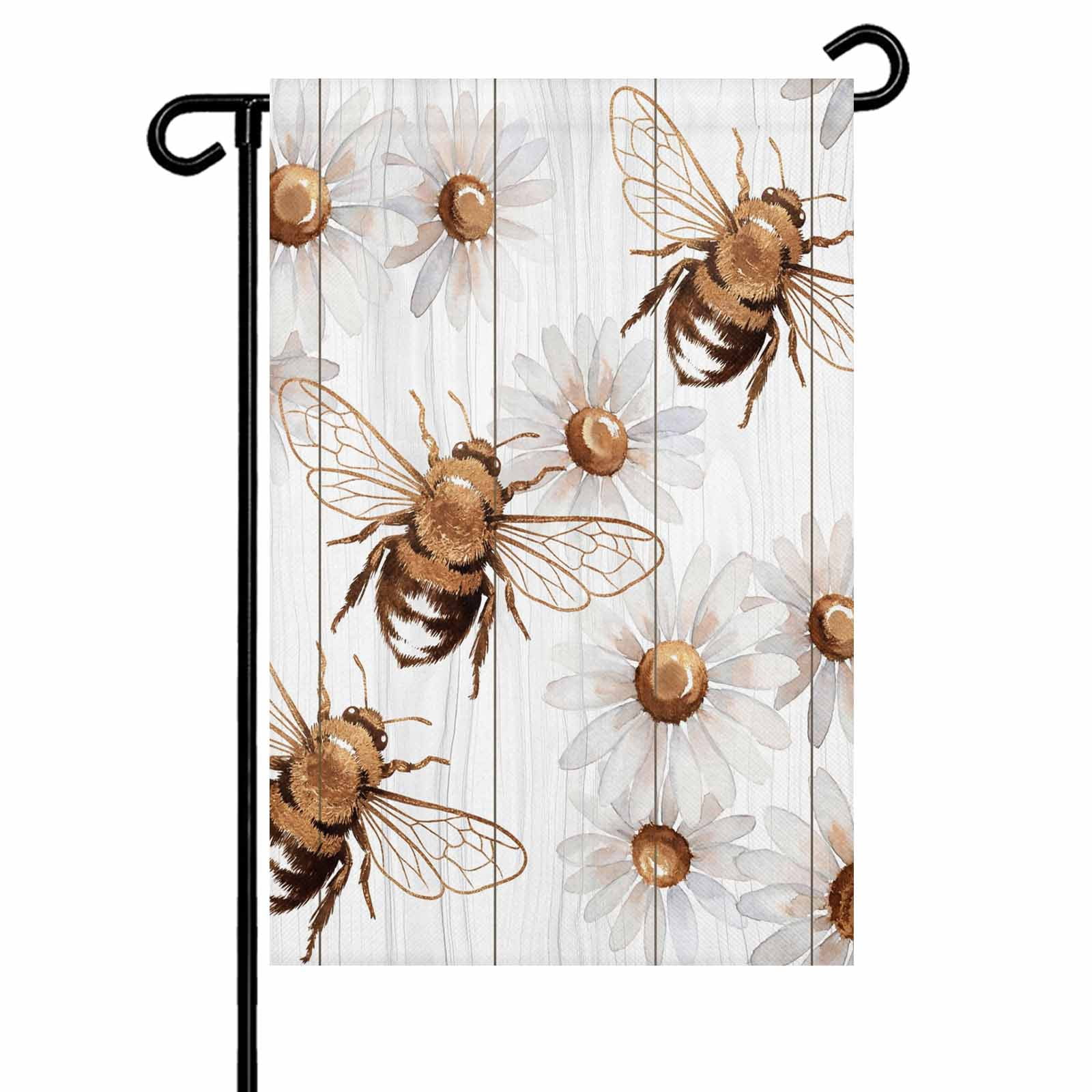 Bees Inset Garden Flag 12x18 Inch Daisy White Wood Grain Striped ...