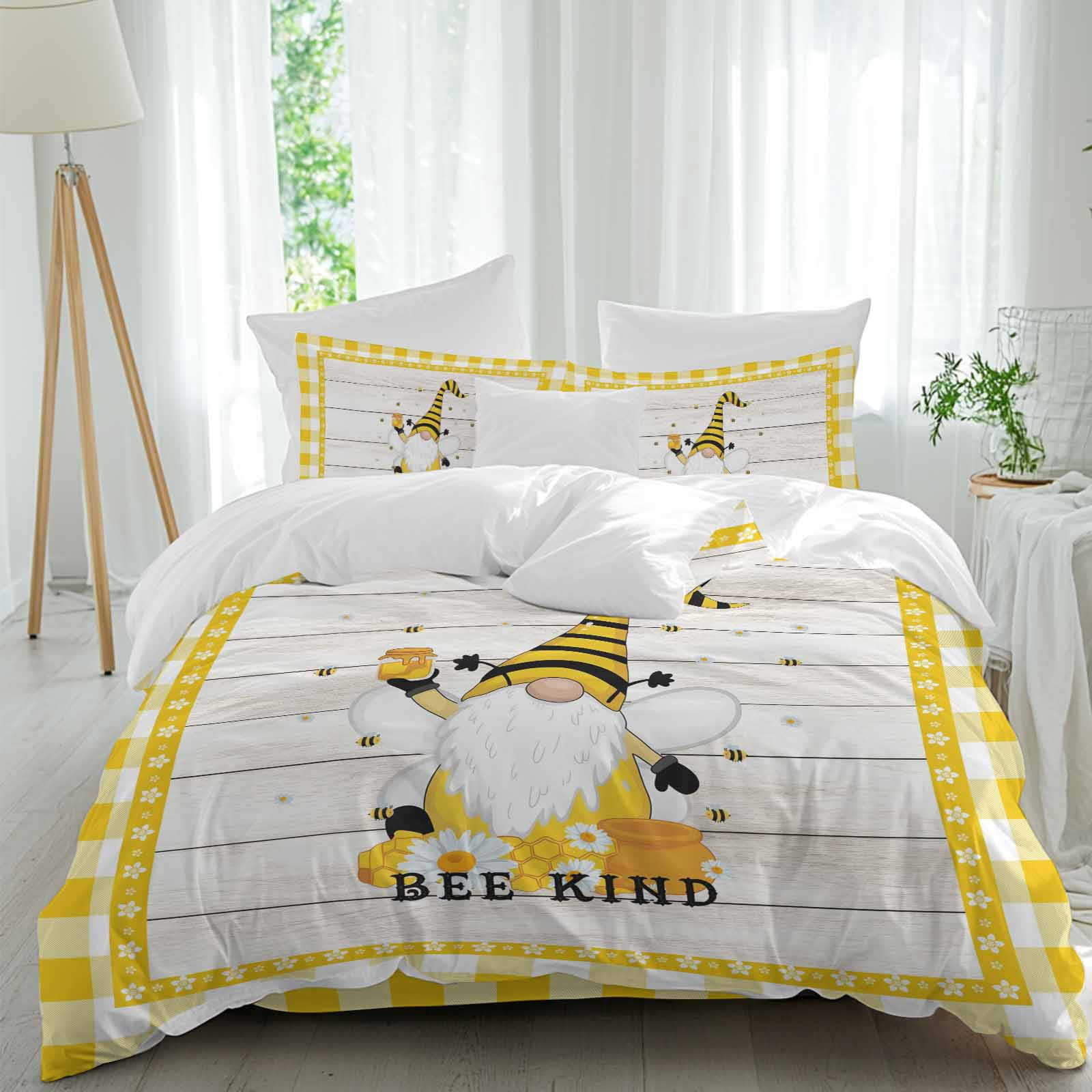 Bees Kind Gnome Queen Size 4 piece Duvet Cover Set,3 Comfort Bedding ...
