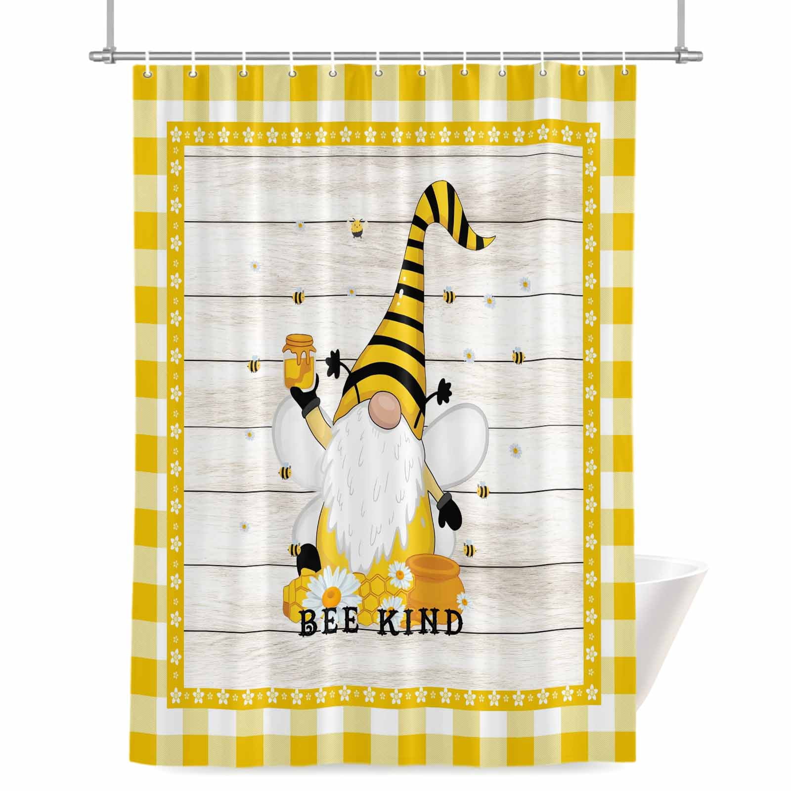 Bees Kind Gnome Shower Curtains for Bathroom, Honey White Wood Grain ...