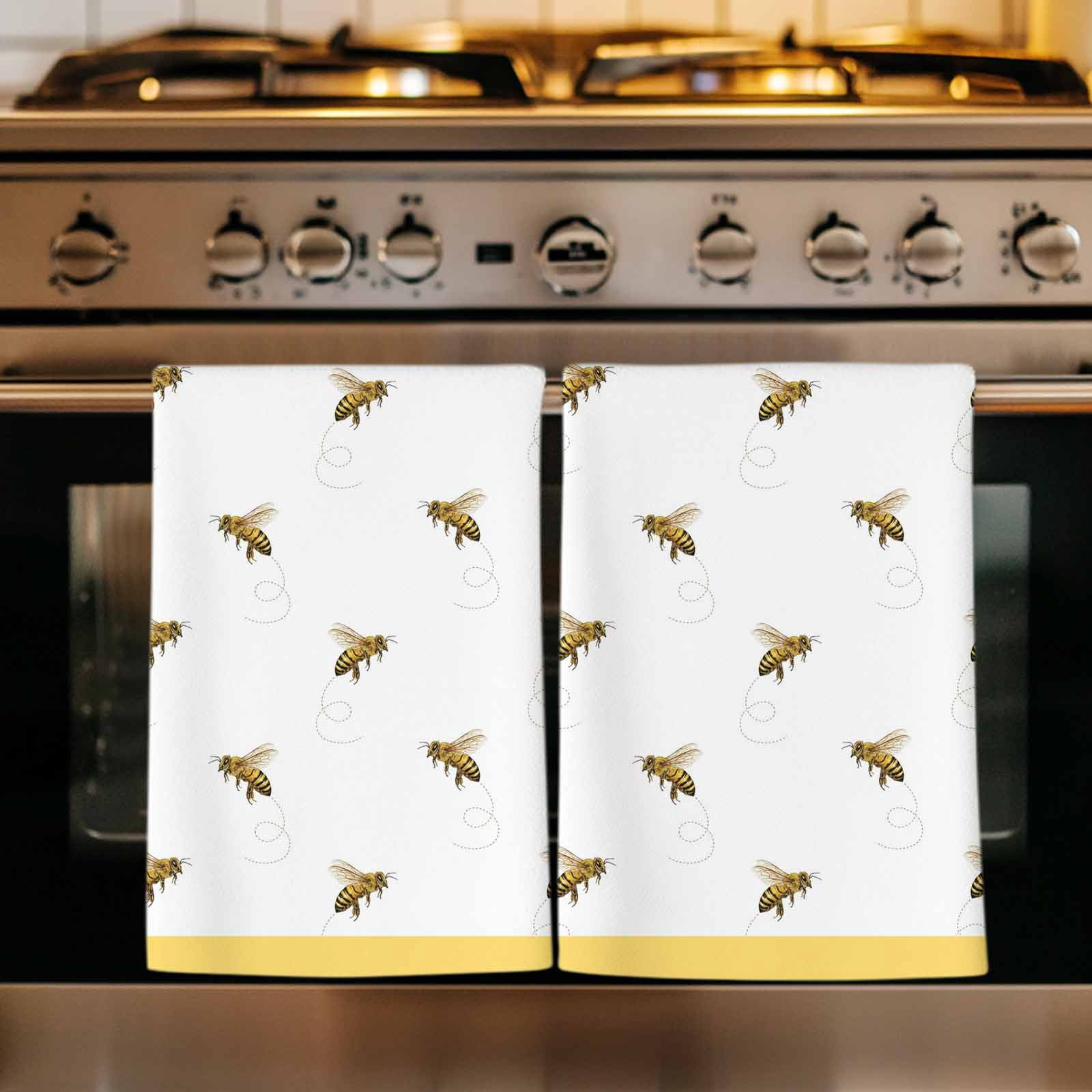 Bees Kitchen Towels Set of 1, Spring Summer Animals Printed Textured ...