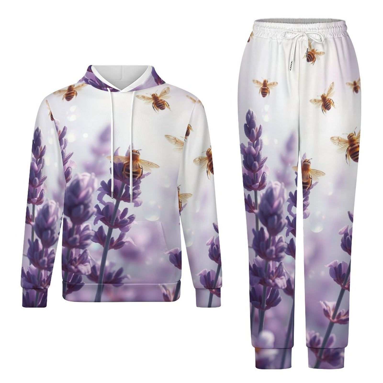 Bees Lavender Bloom Hoodie And Pants Set Tracksuit Men Women Clothing ...
