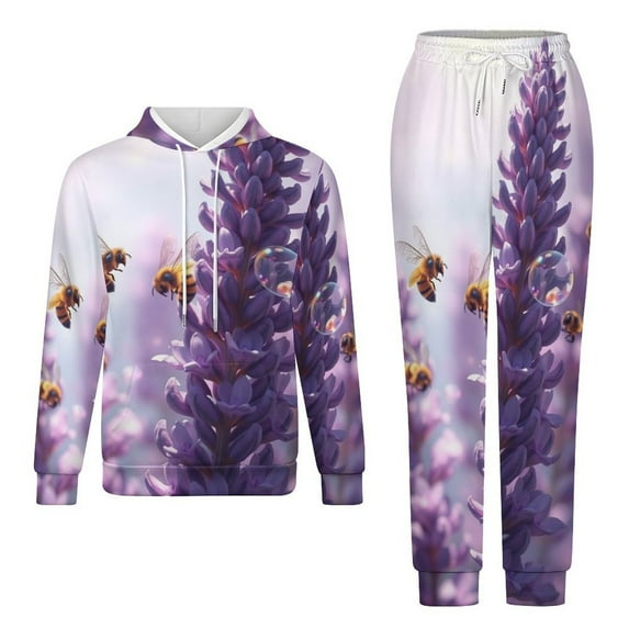 Bees Lavender Flowers Hoodie And Pants Set Tracksuit Men Women Clothing ...