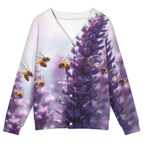Bees Lavender Flowers Sweater Autumn Winter Women's Outerwear - Walmart.com