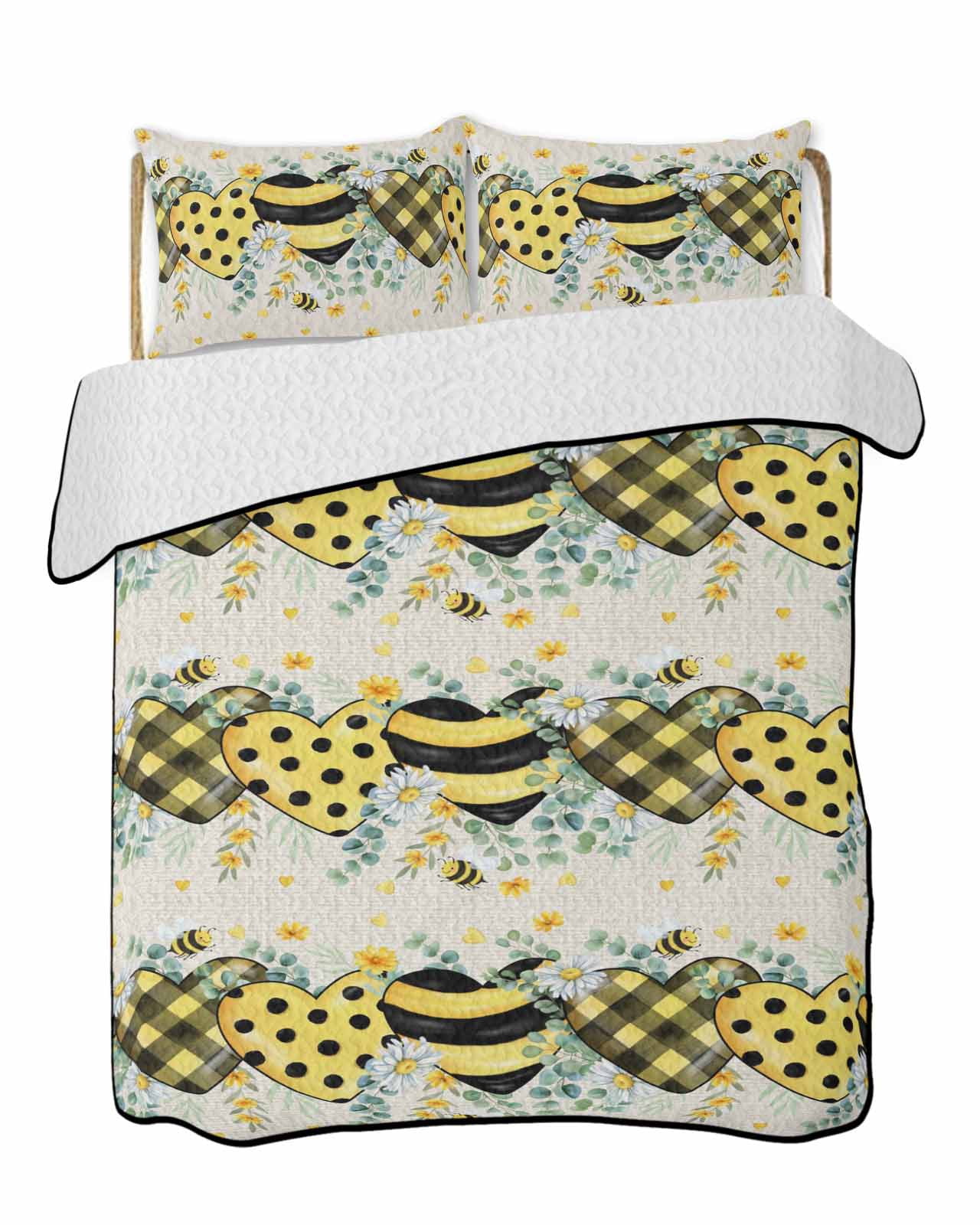 Bees Loves 3 Pieces Quilt Set, 1 Quilt with 2 Shams, Vintage Country ...