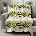 Bees Loves Fleece Throw Blanket Vintage Country Yellow Bee Plaid Dot ...