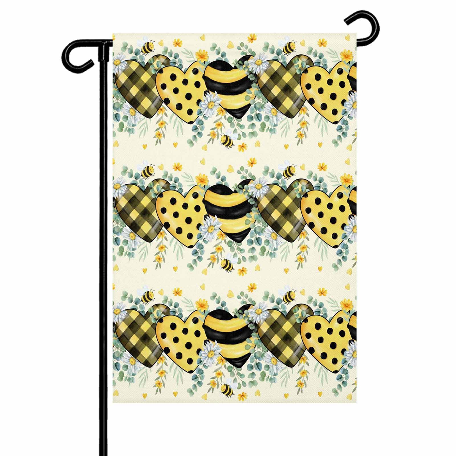 Bees Loves Garden Flag 28x40 Inch Vintage Country Yellow Bee Plaid Dot ...