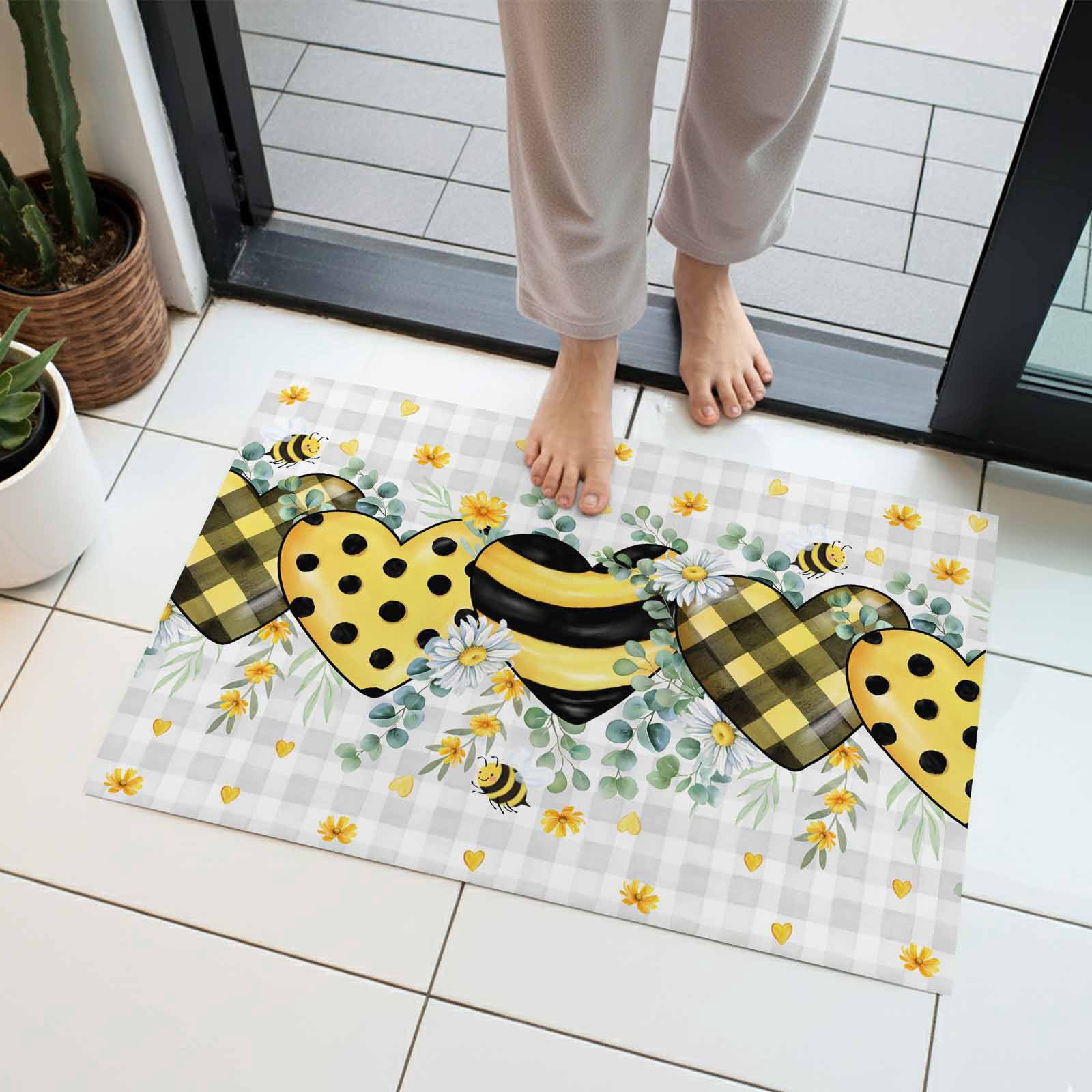 Bees Loves Indoor Door Mat 20x31.5 Inch Vintage Country Yellow Bee ...