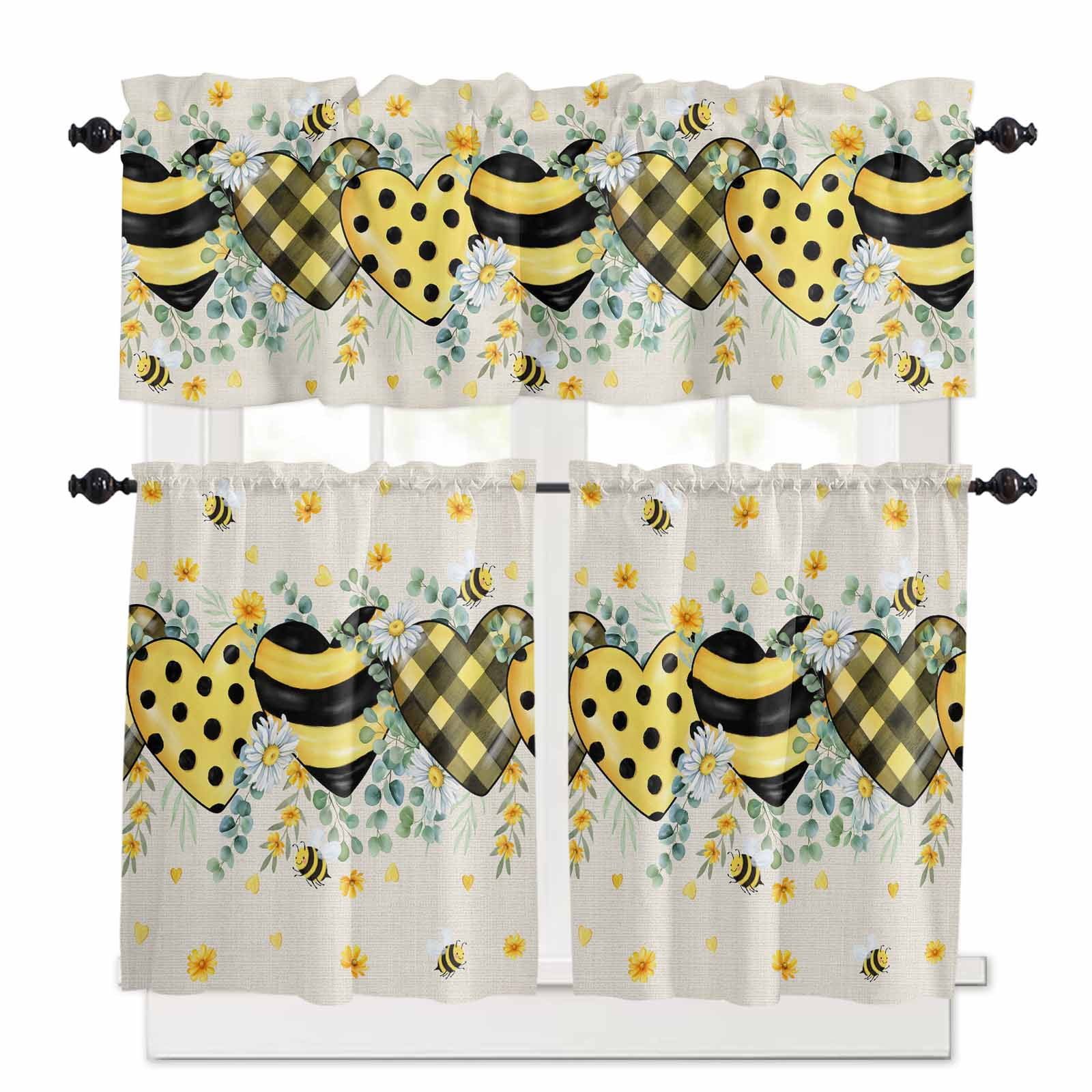 Bees Loves Kitchen Curtains Valances and Tiers Set of 3 Vintage Country ...