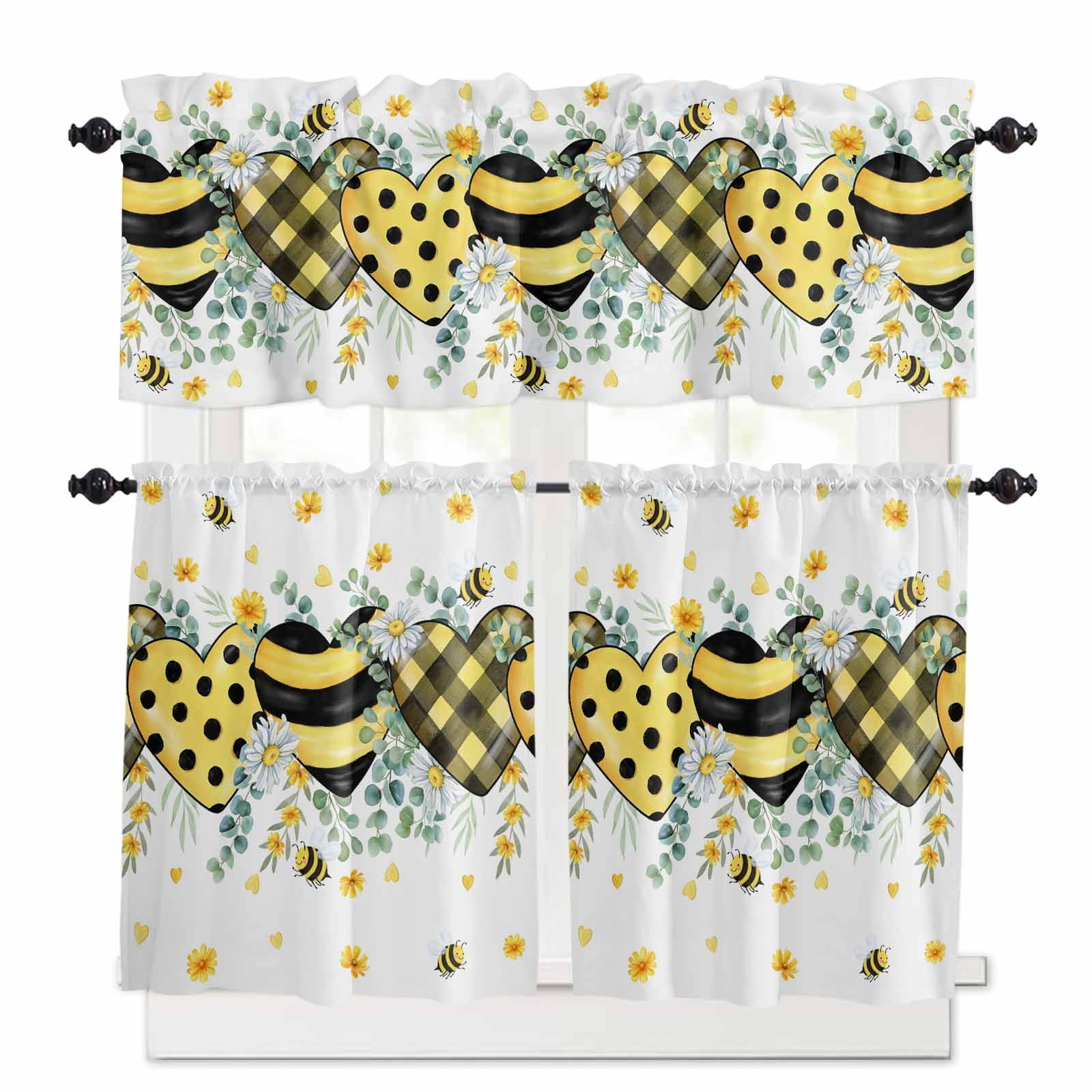 Bees Loves Kitchen Curtains Valances and Tiers Set of 3 Vintage Country ...