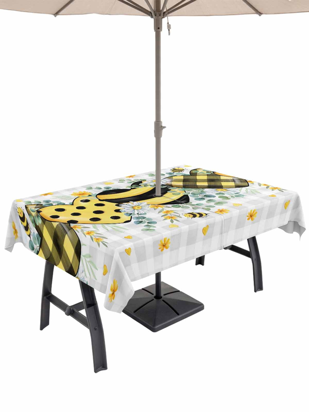 Bees Loves Rectangle Outdoor Tablecloth with Umbrella Hole Vintage ...