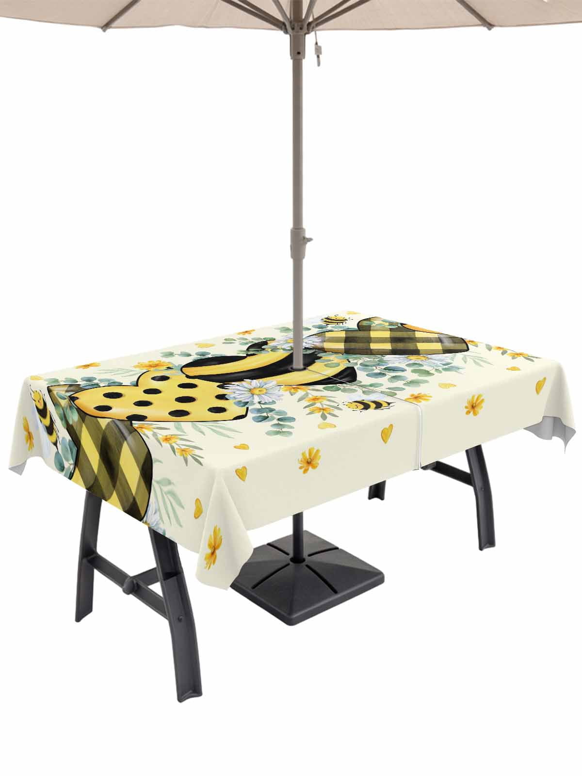 Bees Loves Rectangle Outdoor Tablecloth with Umbrella Hole Vintage ...
