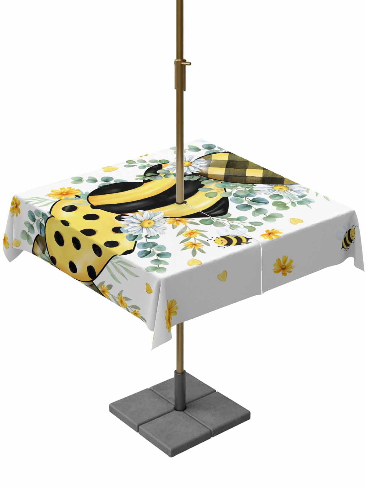 Bees Loves Square Outdoor Tablecloth with Umbrella Hole Vintage Country ...