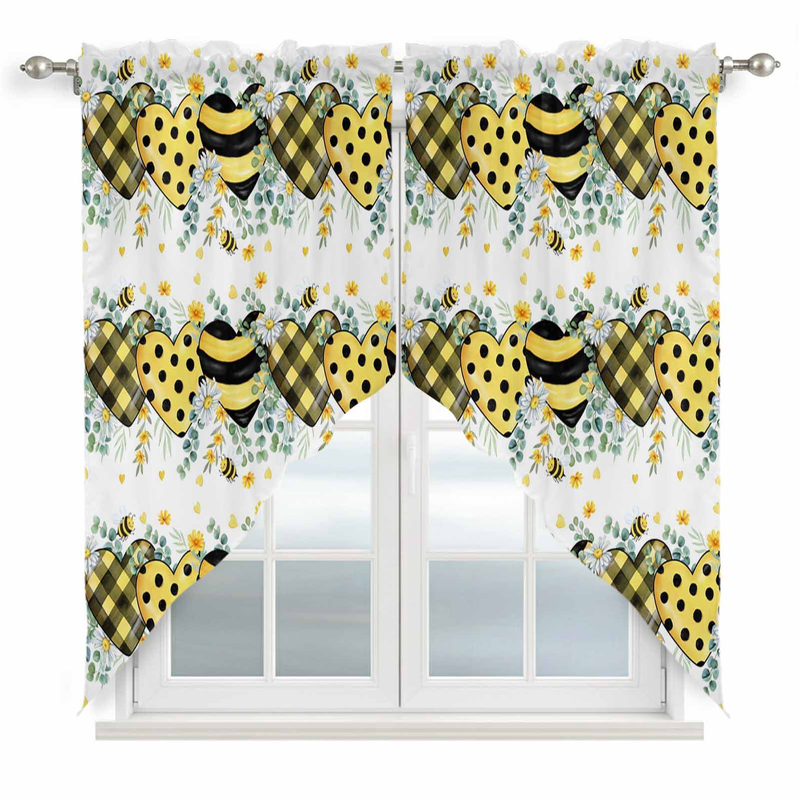 Bees Loves Swag Curtain Valance for Window 2 Panels Vintage Country ...