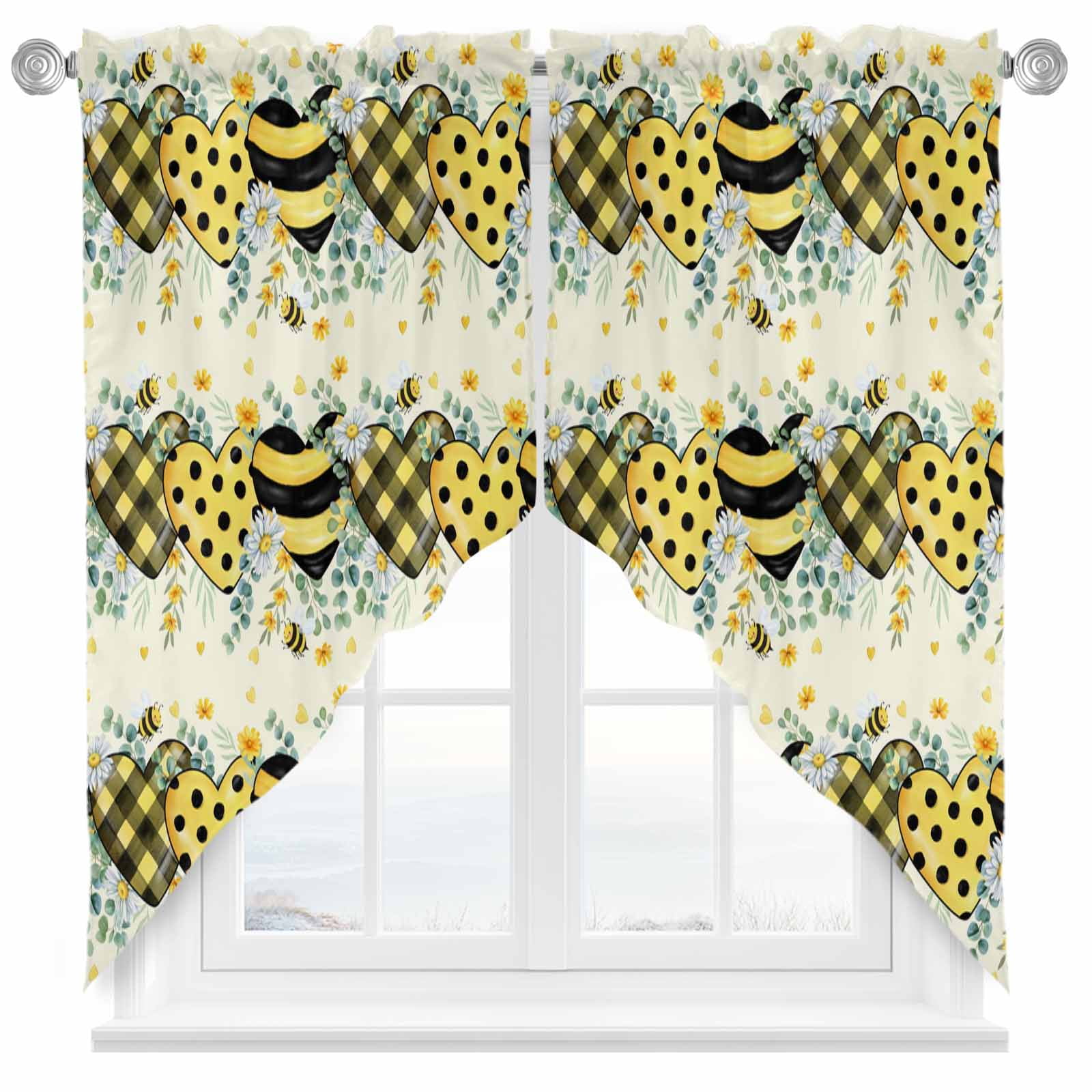 Bees Loves Swag Kitchen Curtain Valances, Vintage Country Yellow Bee ...