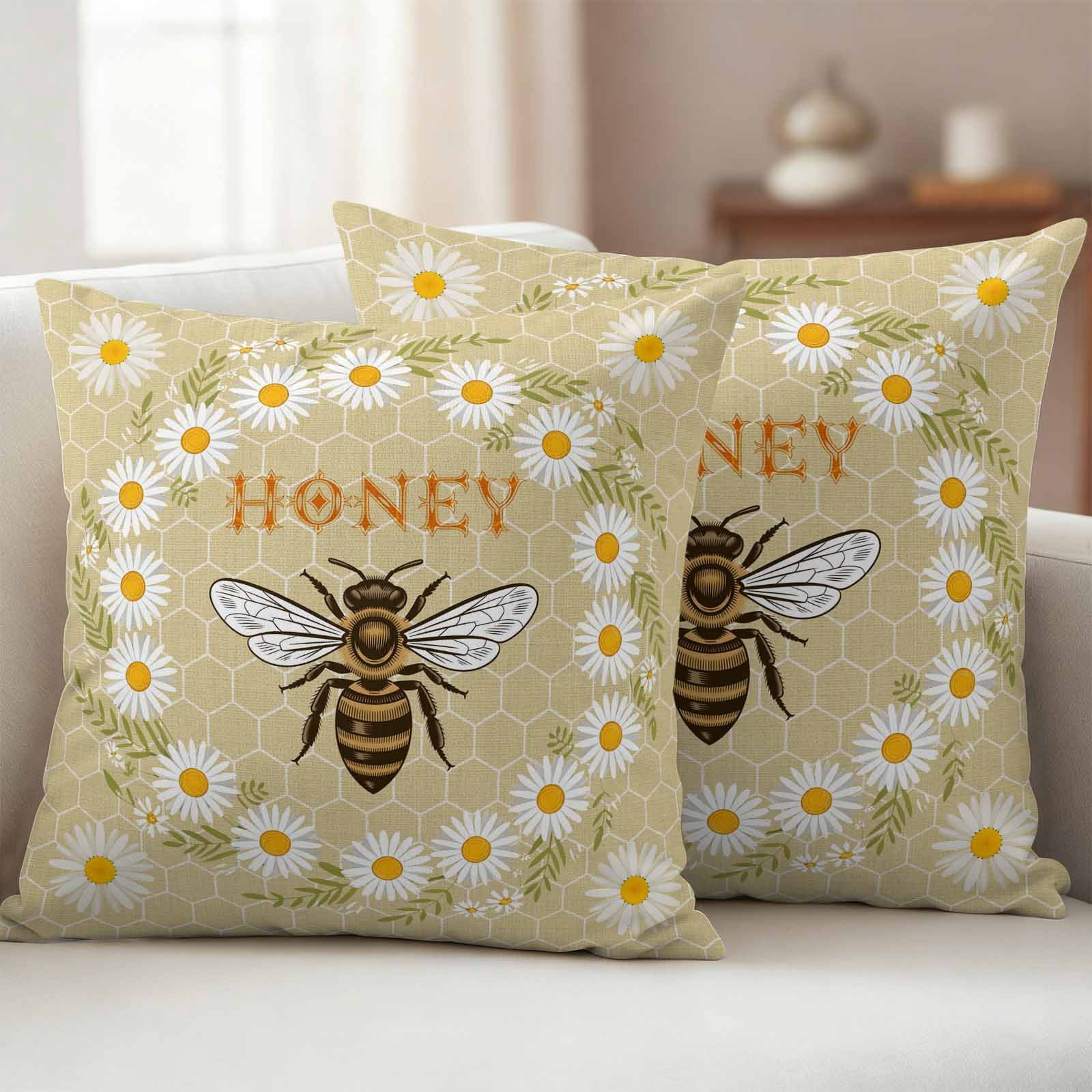 Bees Outdoor Waterproof Throw Pillow Covers 20x20 Set of 2, Daisy ...
