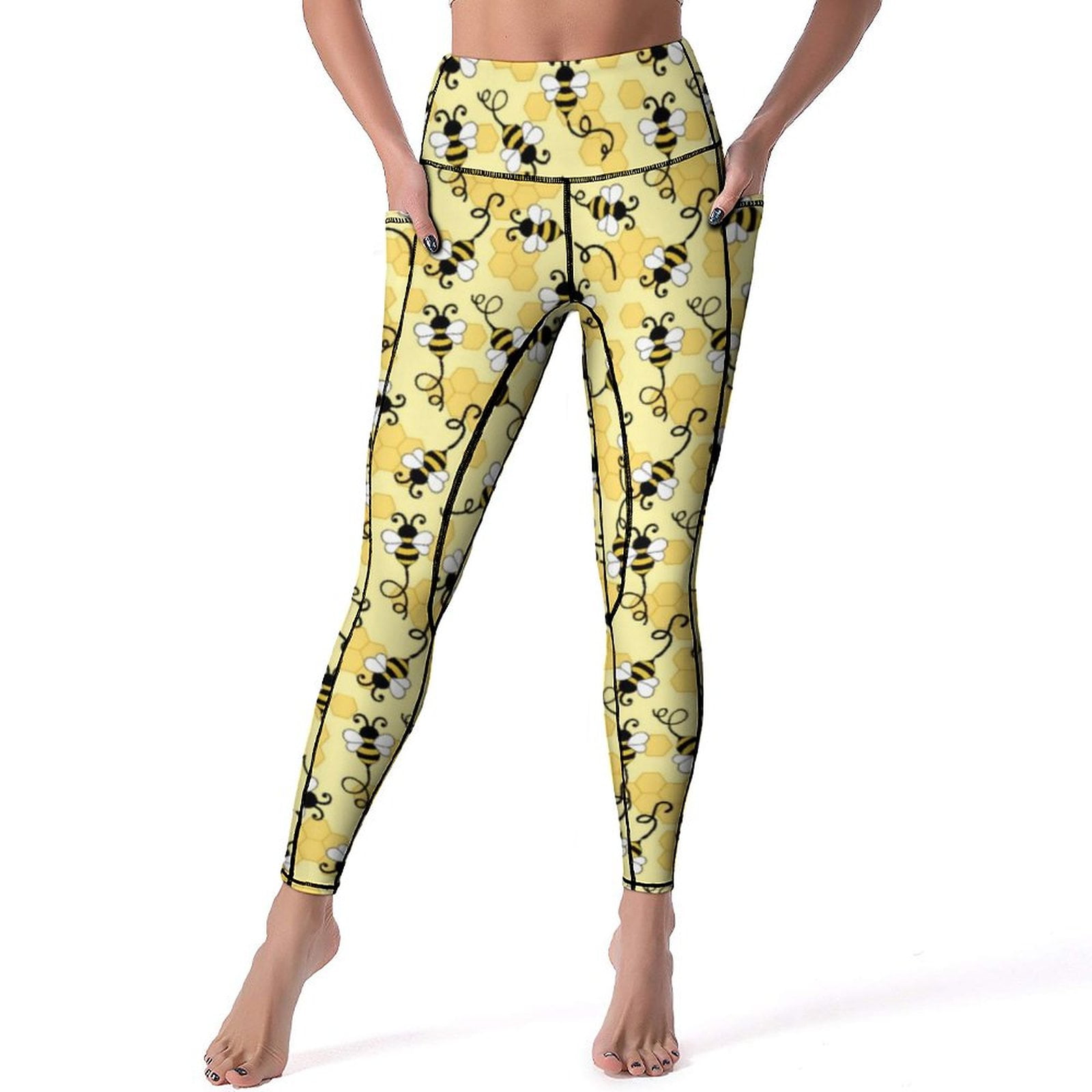 Bees Print Leggings Hycomb Geometric Workout Yoga Pants High Waist ...