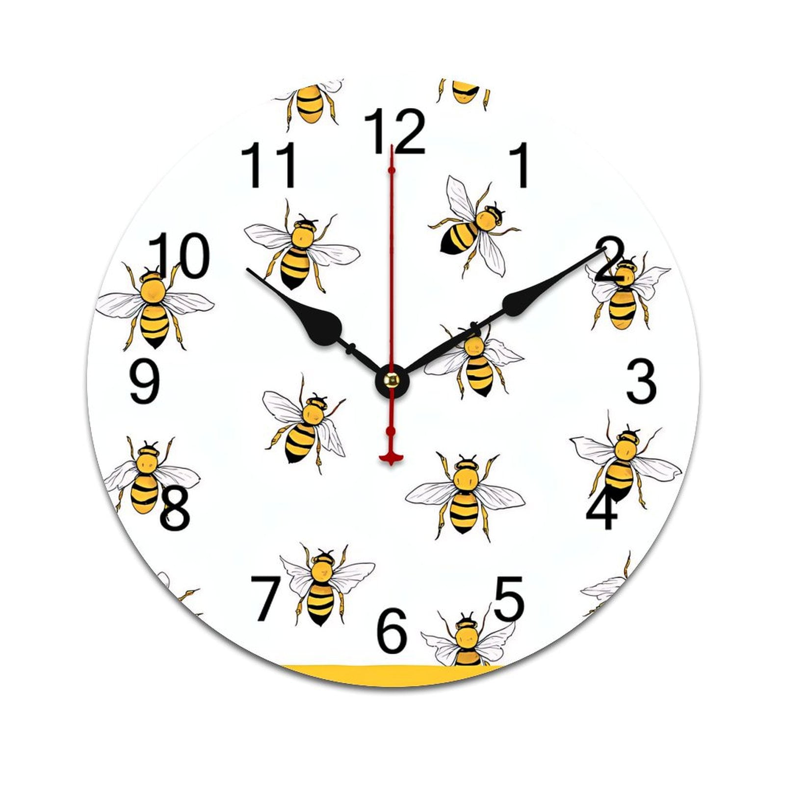 Bees Printed Silent Wall Clock Round Kitchen Clock Chic Quiet Desk ...