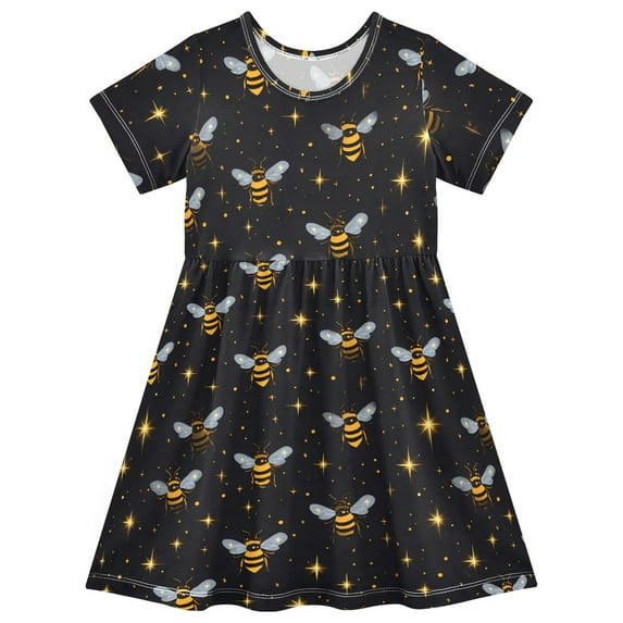 Bees Stars Short Sleeve Dress A-Line Cute Midi Casual Sundress 2-8 ...