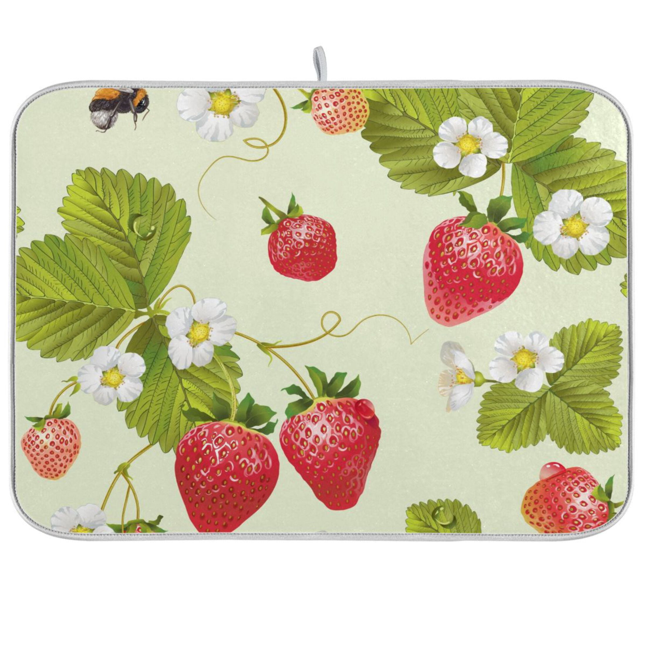 Bees Strawberry Daisy Leaves Dish Drying Mat Microfiber Kitchen Pad ...
