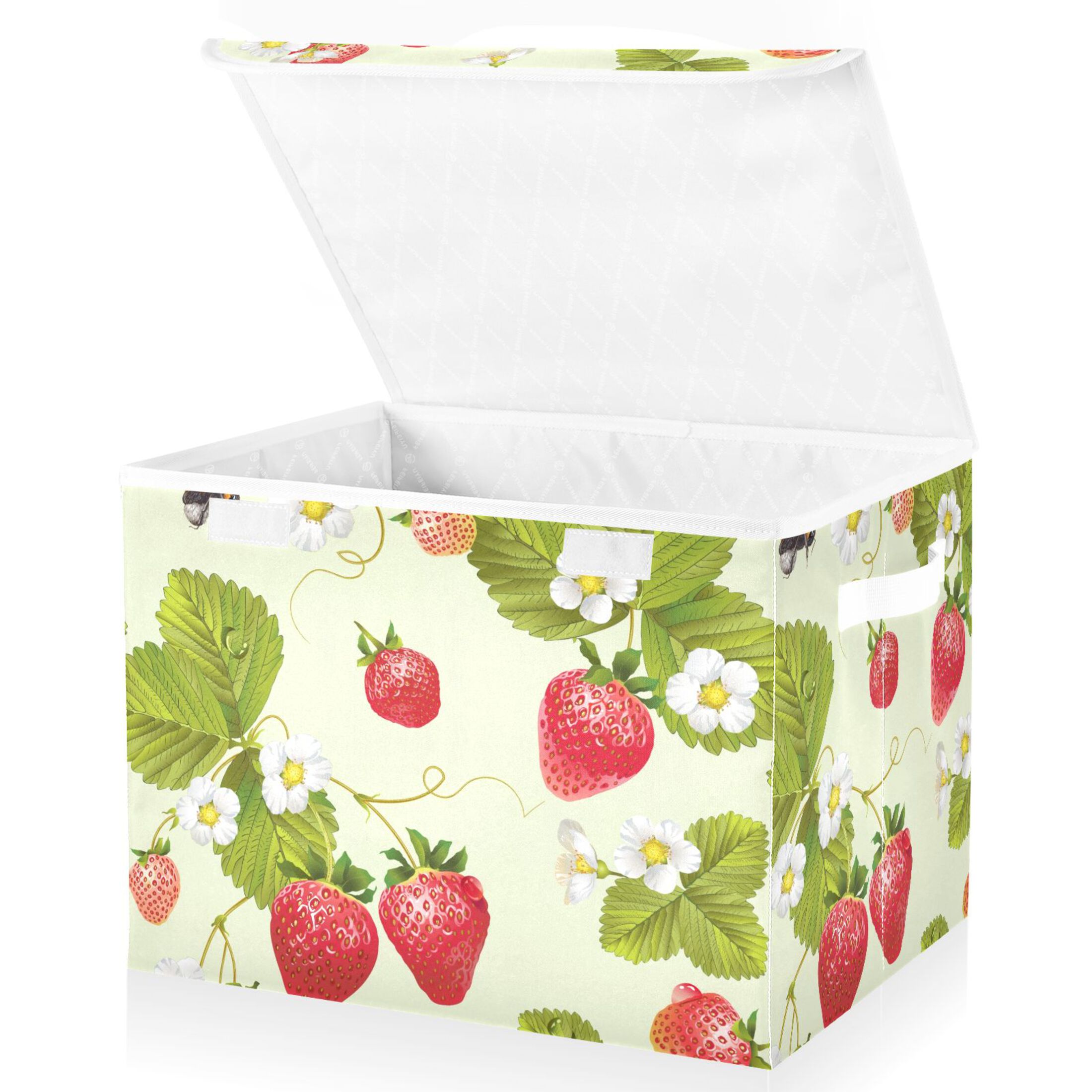 Bees Strawberry Daisy Leaves Large Lidded Bin Foldable Storage Baskets ...