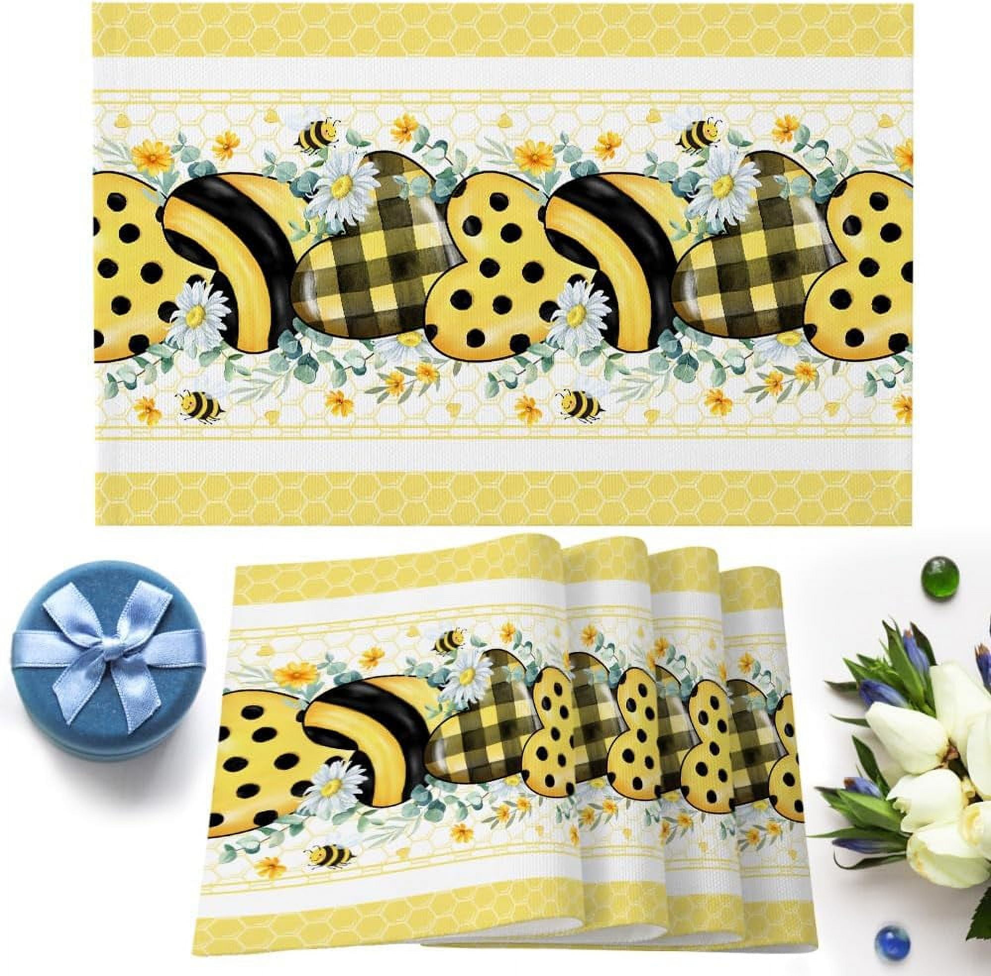 Bees Summer Placemats Set of 6 Washable Table Mats for Kitchen Dining ...