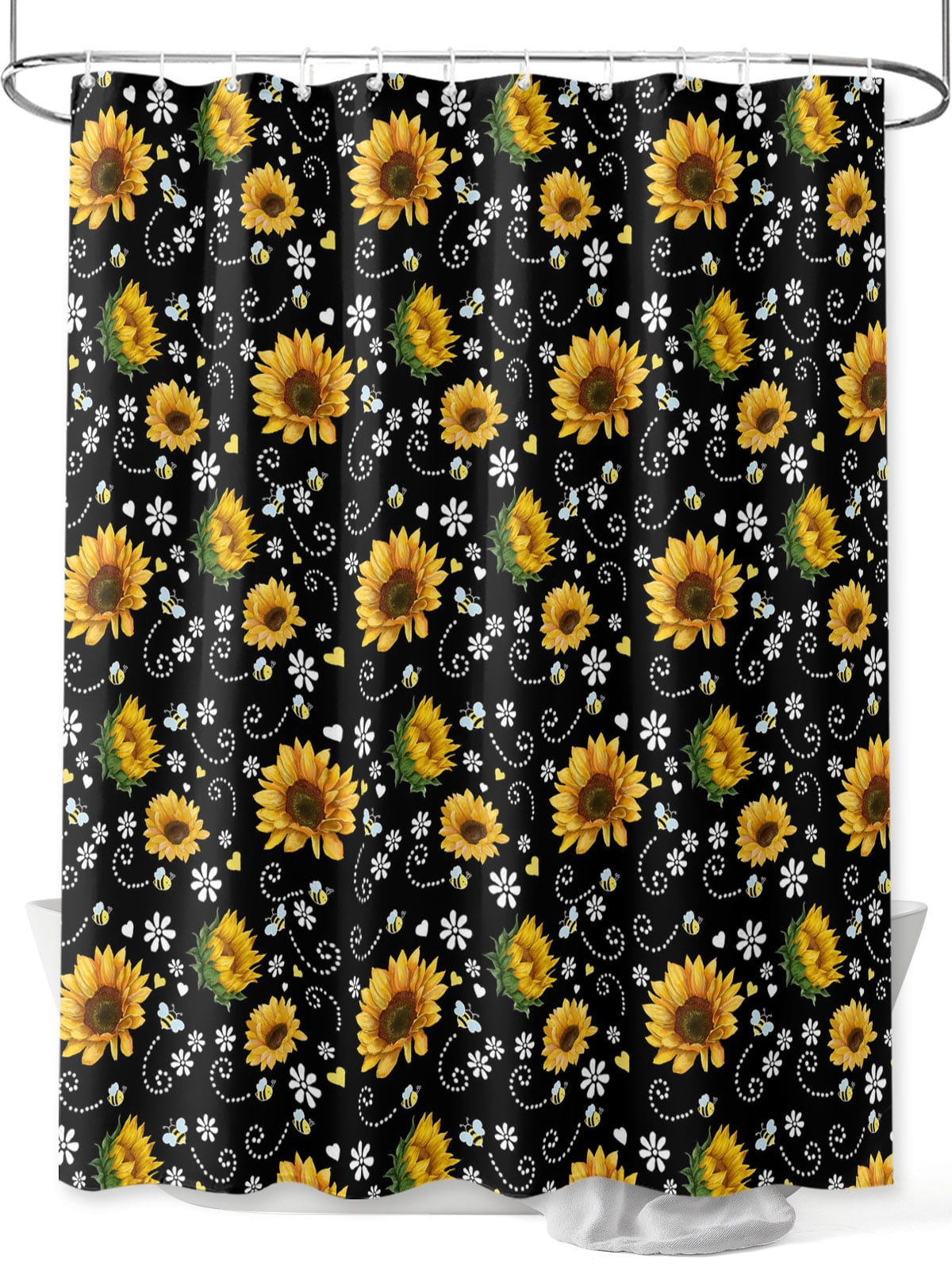 Bees Sunflower Shower Curtain 48"W x 72"L Farmhouses Flower Black ...