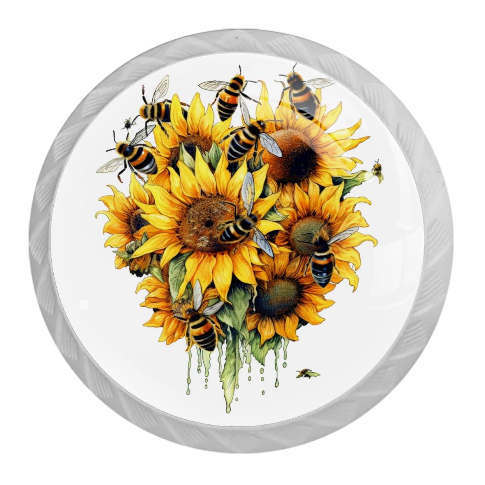 Bees Sunflowers Custom Drawer Knobs - Cabinet Knobs ABS Glass Drawer ...