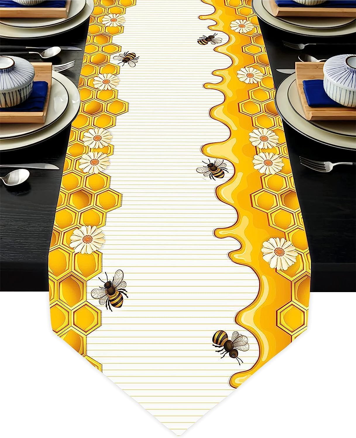 Bees Table Runners Yellow Honey Bee Daisy Flower Honeycomb Farmhouse ...