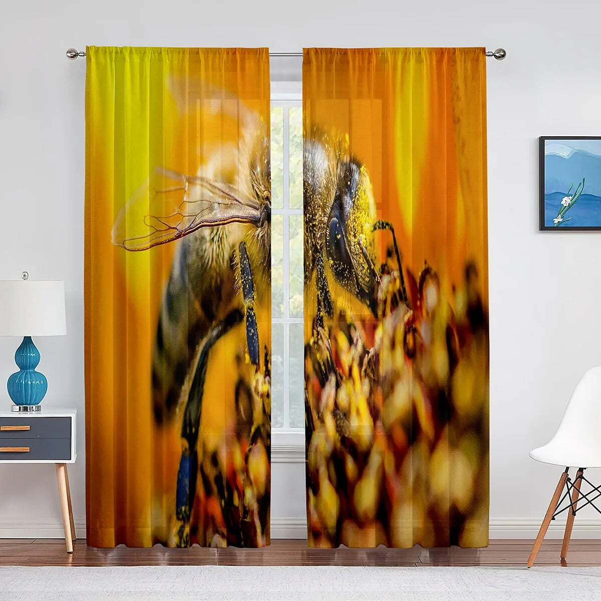 Bees Take Honey Hive Funny Animals Chiffon Sheer Curtains for Living ...